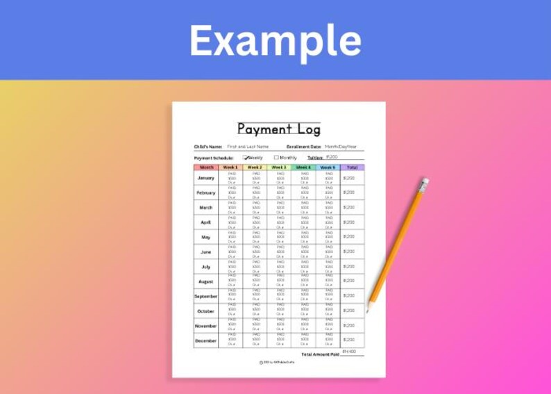 Daycare Payment Log: Printable Child Care Payment Tracker (fillable PDF ...