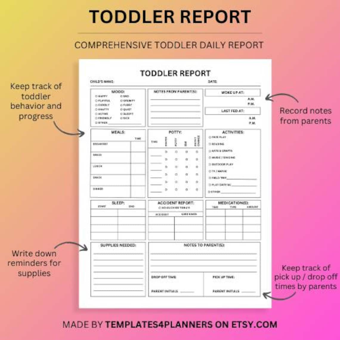 Daily Toddler Report Printable: Childcare Provider Planner (PDF) - Etsy