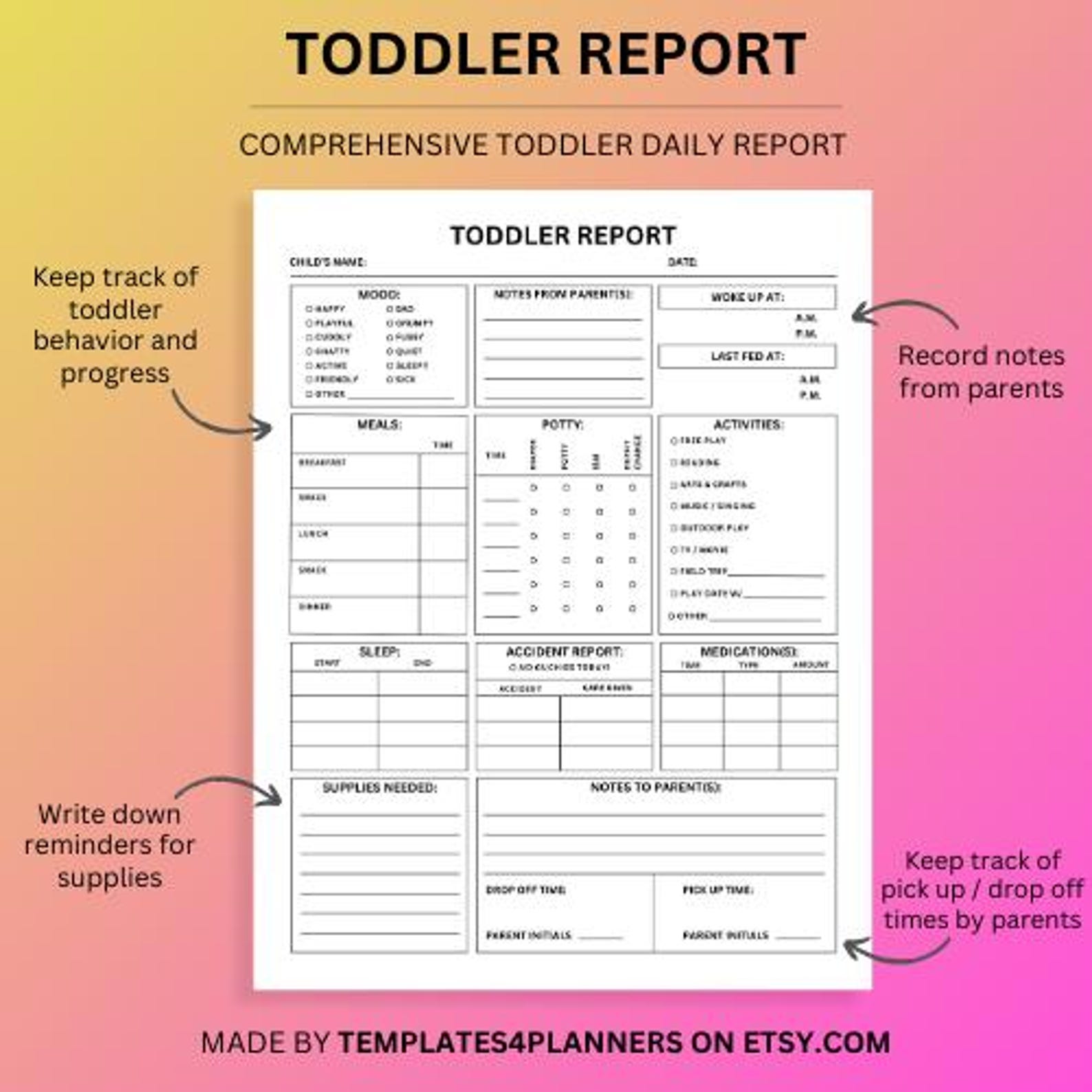 Daily Toddler Report Printable: Childcare Provider Planner (PDF) - Etsy