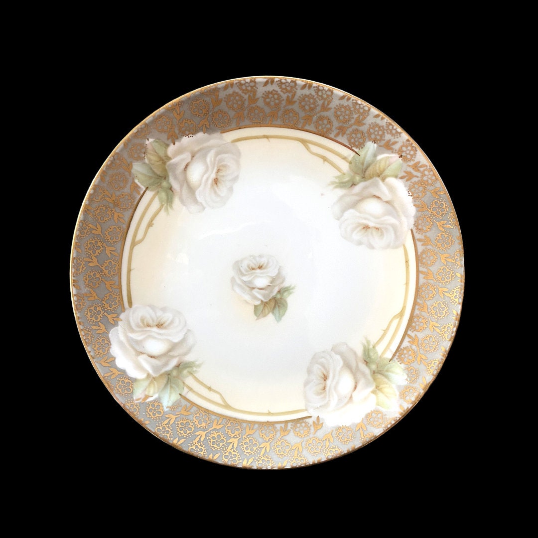 VINTAGE White Roses Plate Set - Etsy
