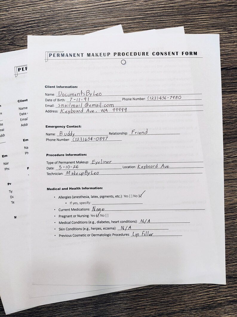 Permanent Makeup Consent Form - Etsy