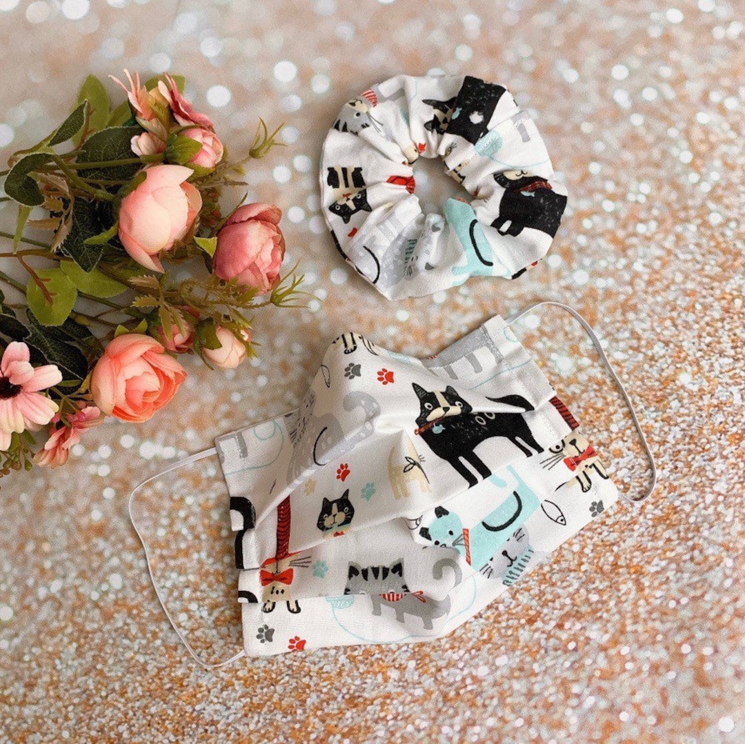 Double Layered 100% Premium Cat/kitty Face Mask and Matching Scrunchy ...