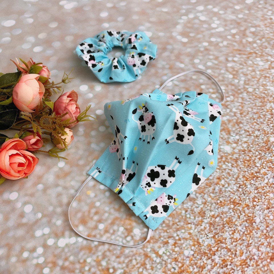 Double Layered 100% Premium Cotton Baby Blue Cow Face Mask and - Etsy