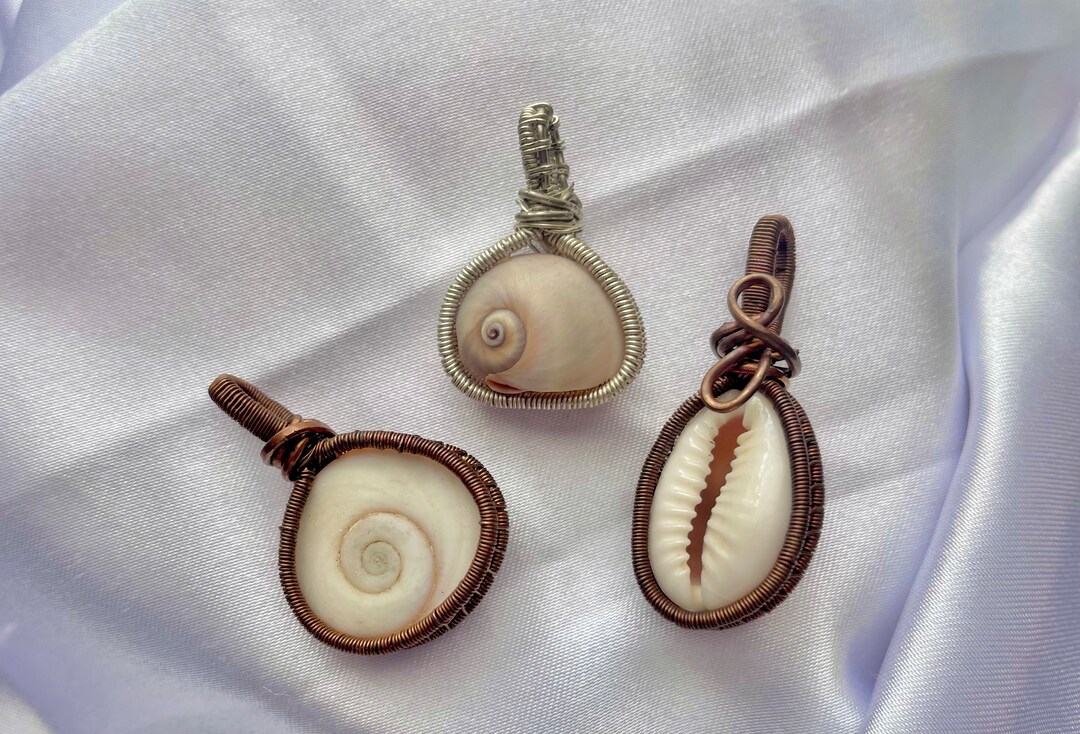 Wire Wrapped Shell Pendants W/ Chain | Shell Pendants | Sea Shell ...