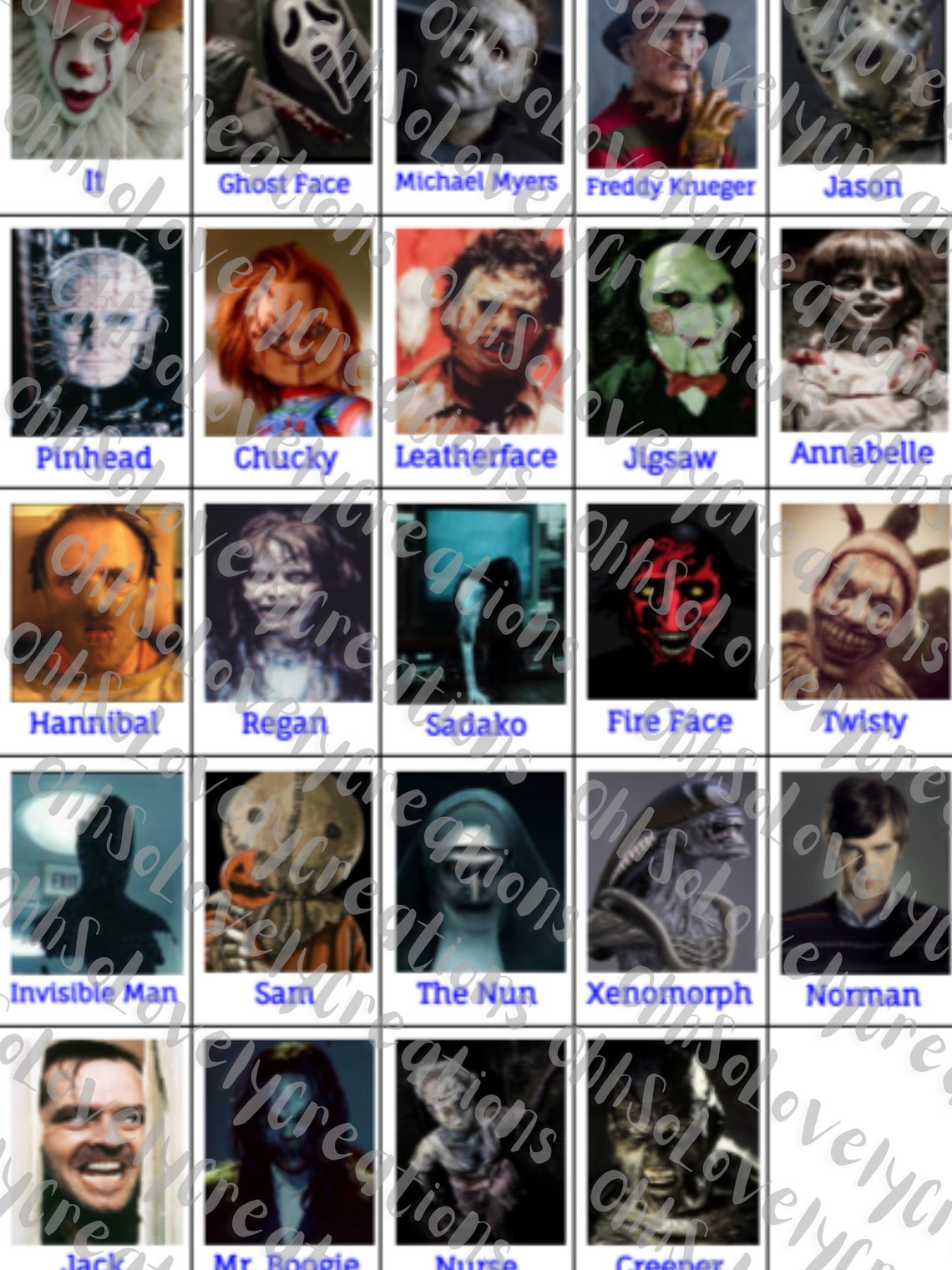 Printable Horror Guess Who Game Board - Etsy