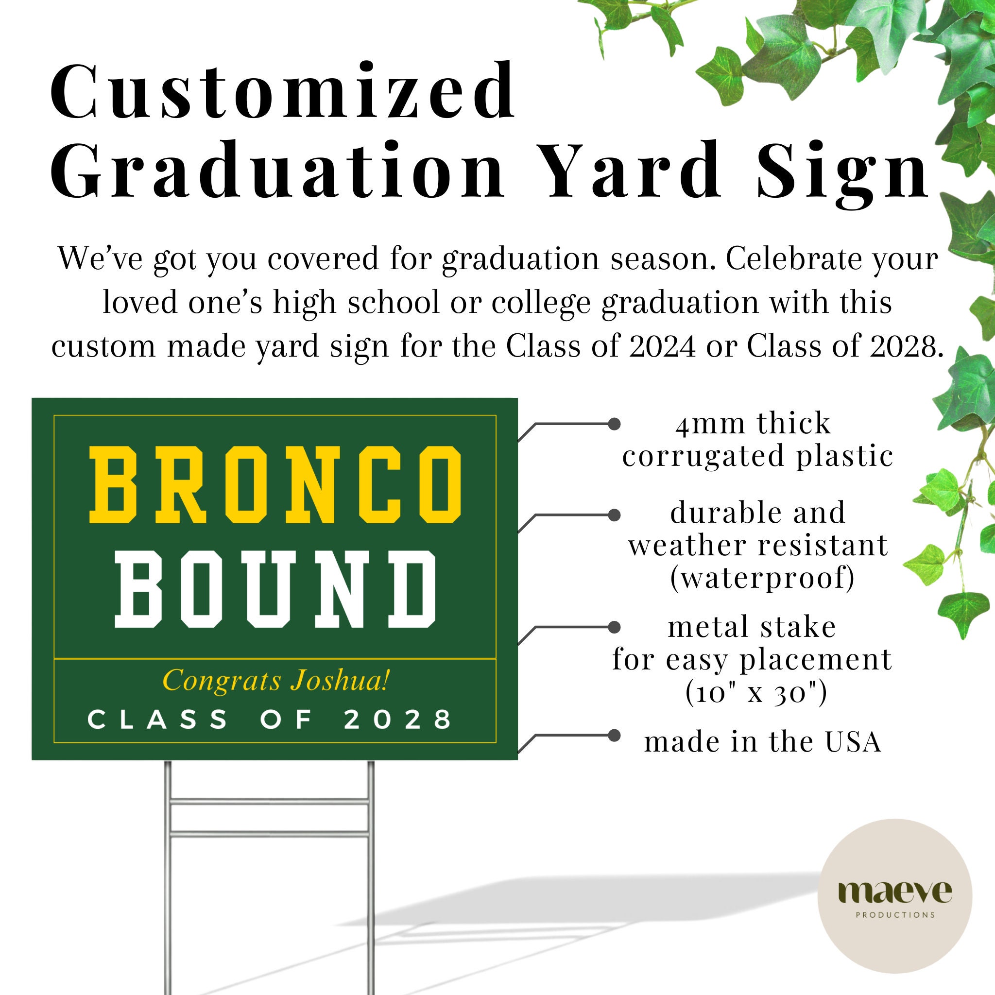 Custom College Bound Sign, 2024 Senior Yard Sign, High School ...
