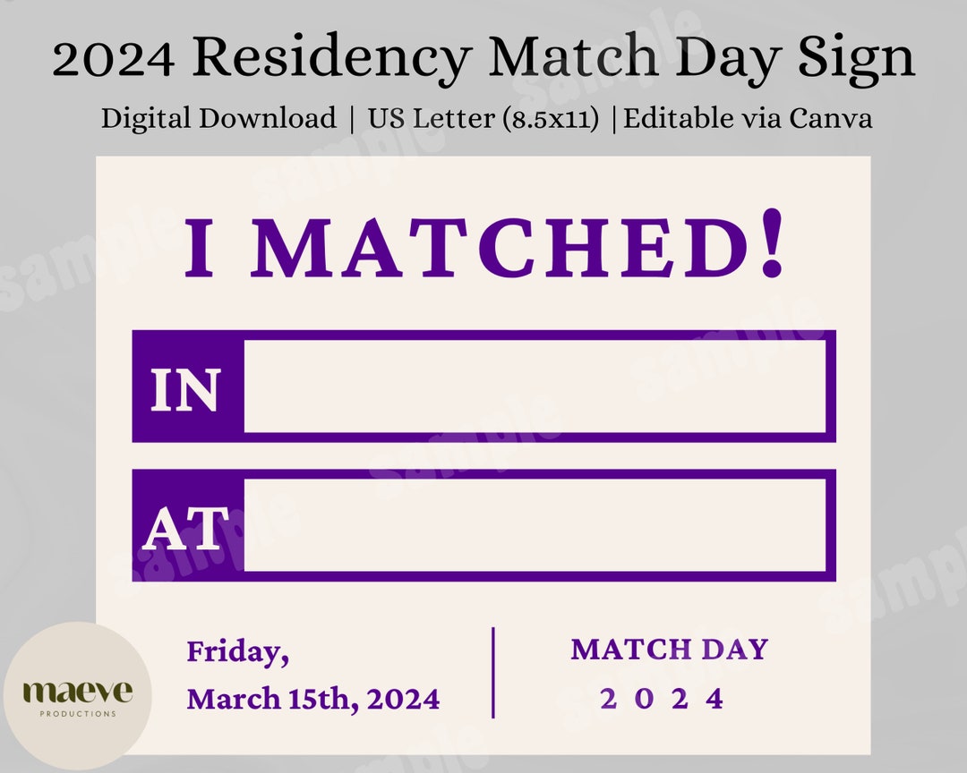 MATCH DAY SIGNS 2024 Matched Into Residency Match Day Printable Sign ...