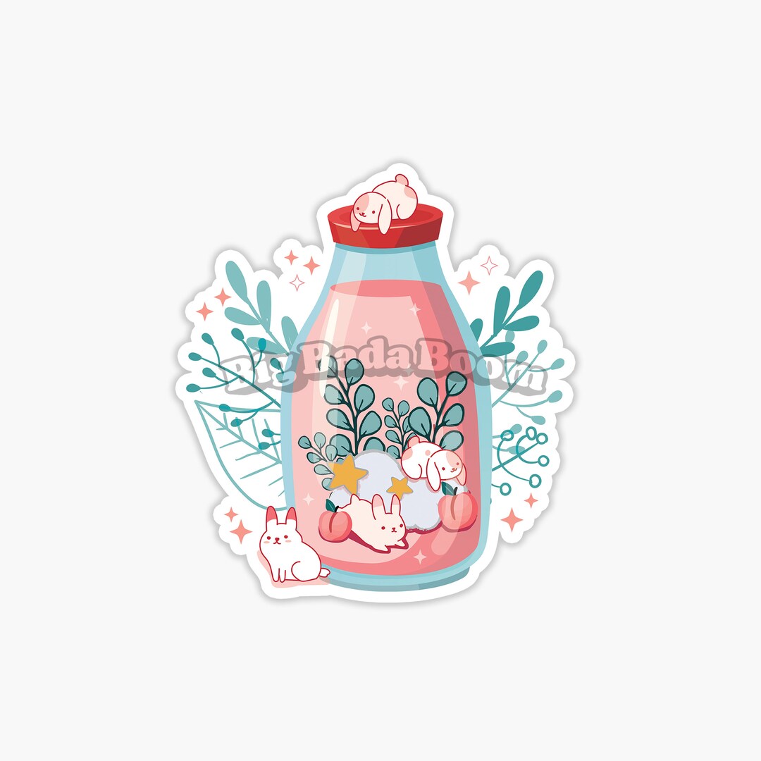 MILK BOTTLE BUNNY Vinyl Sticker, Bunny Stickers, Laptop Stickers ...