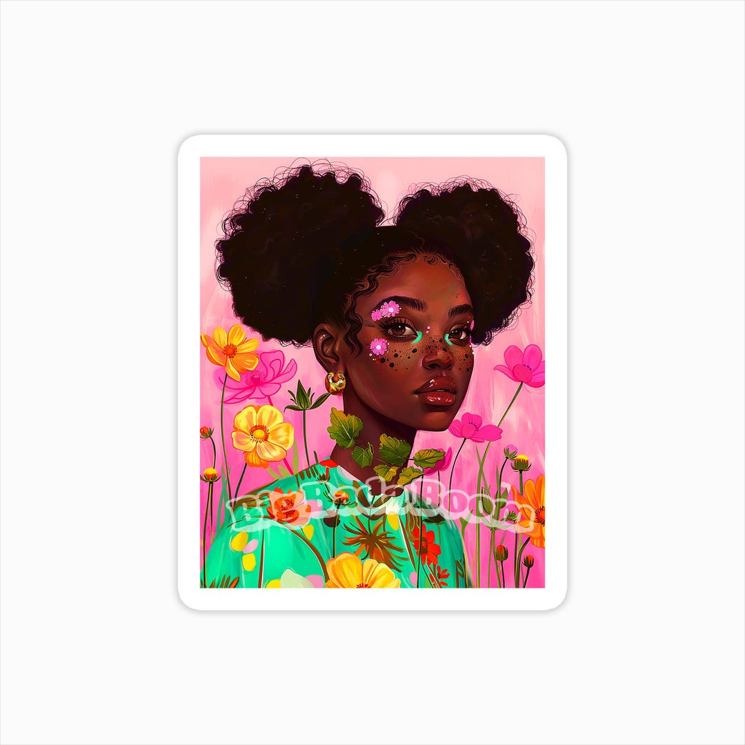 Colorful Black Women Vinyl Sticker, Black Girl Wall Art, Fantasy Black ...