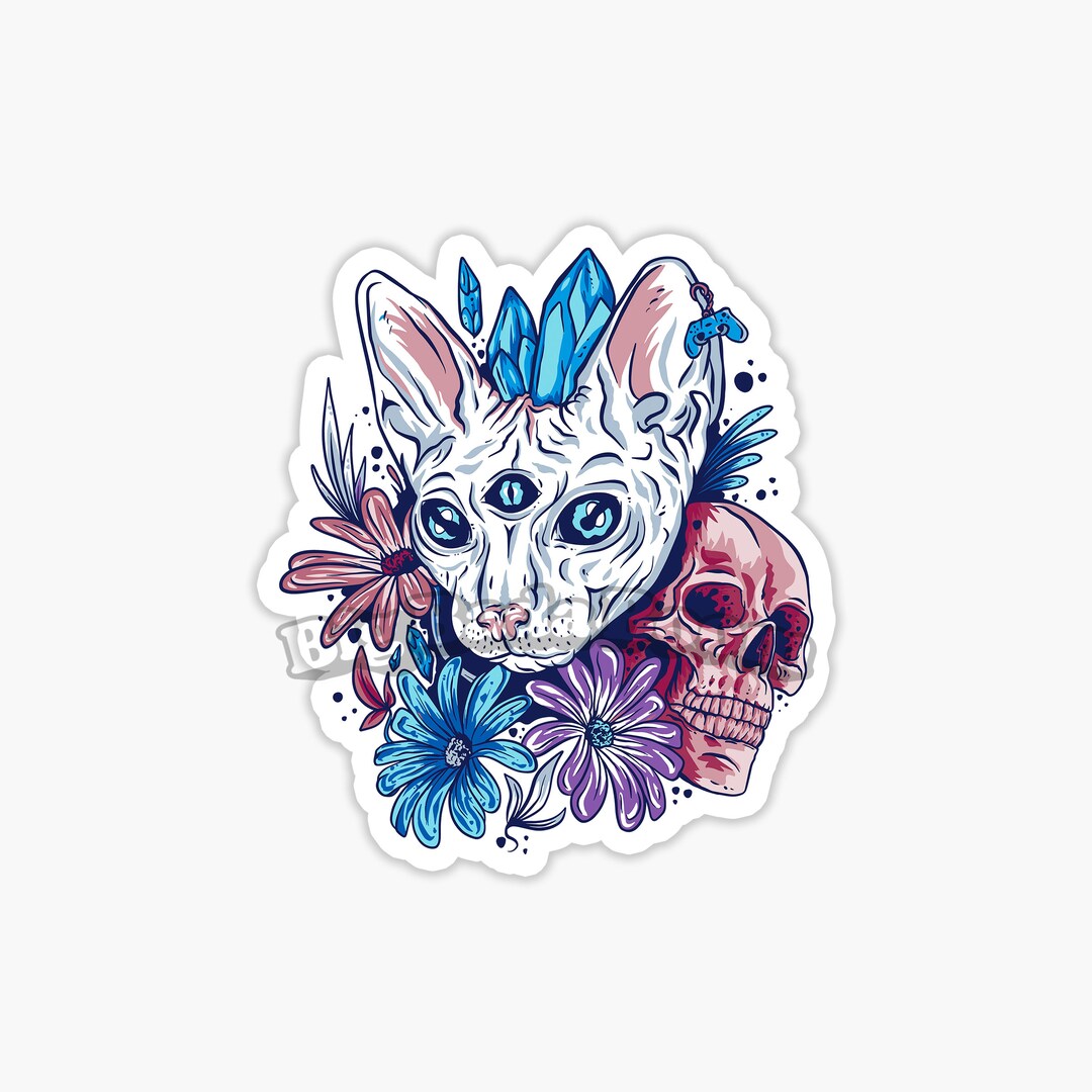 CREEPY FERAL CAT Vinyl Sticker, Skeleton Sticker, Halloween Cat Sticker ...