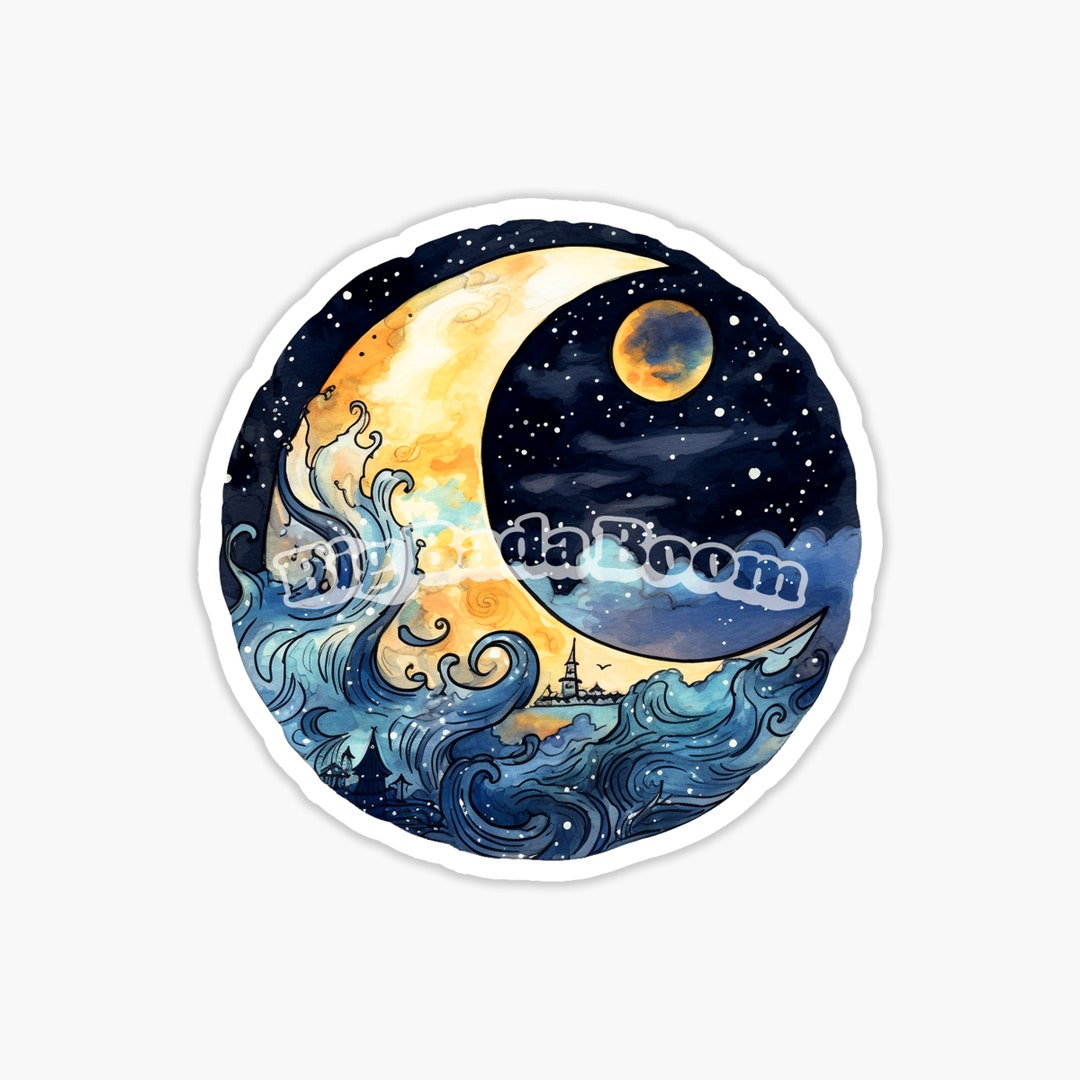 Magical Moon Vinyl Sticker, Laptop Sticker, Moonlight Sticker, Water ...
