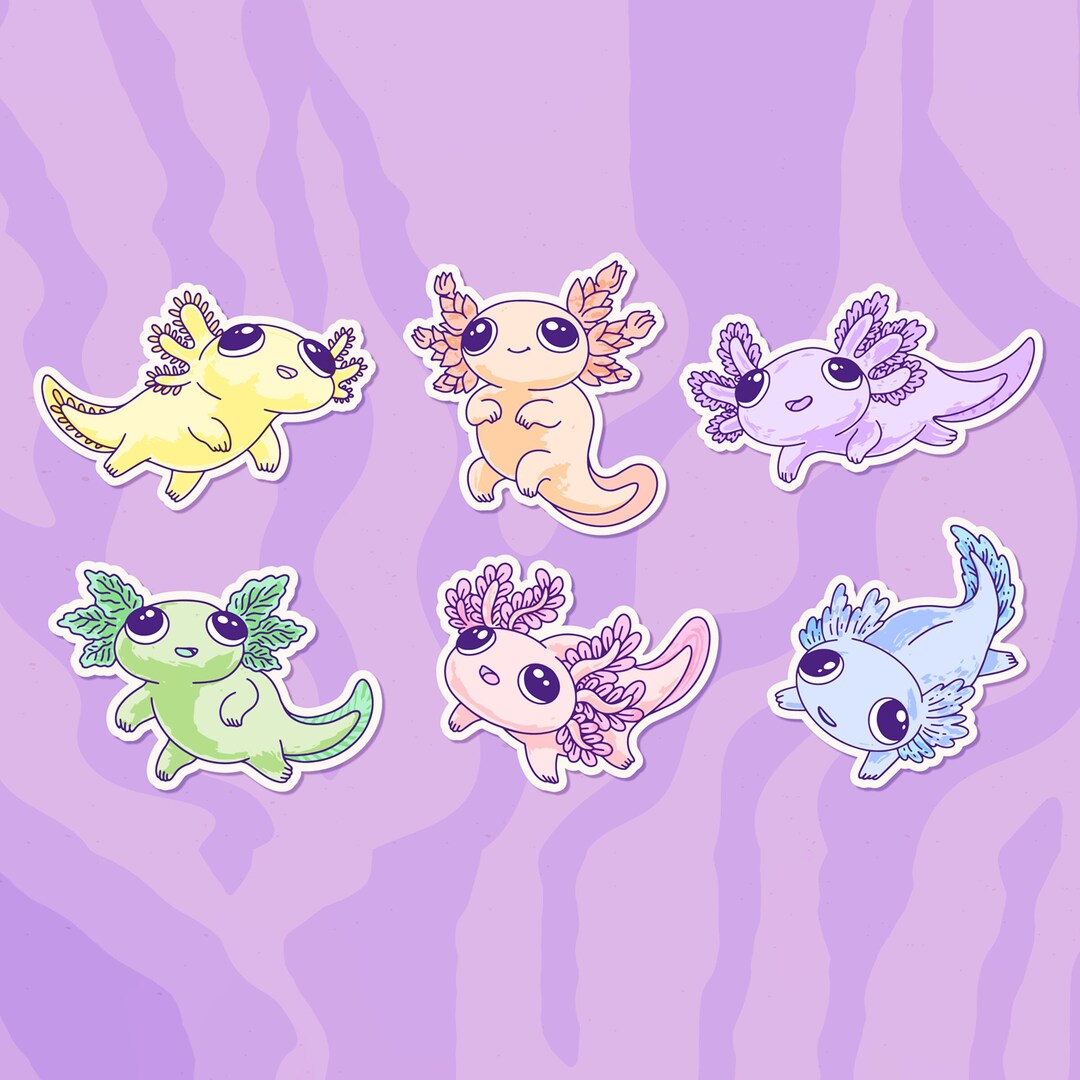 Cute Colorful Axolotl Sticker Pack, Axolotl Art, Pastel Stickers, Cute ...