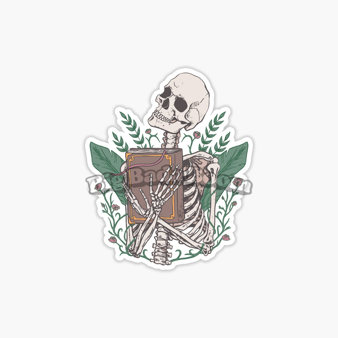 SKELETON BOOK Vinyl Sticker Skeleton Halloween Sticker - Etsy
