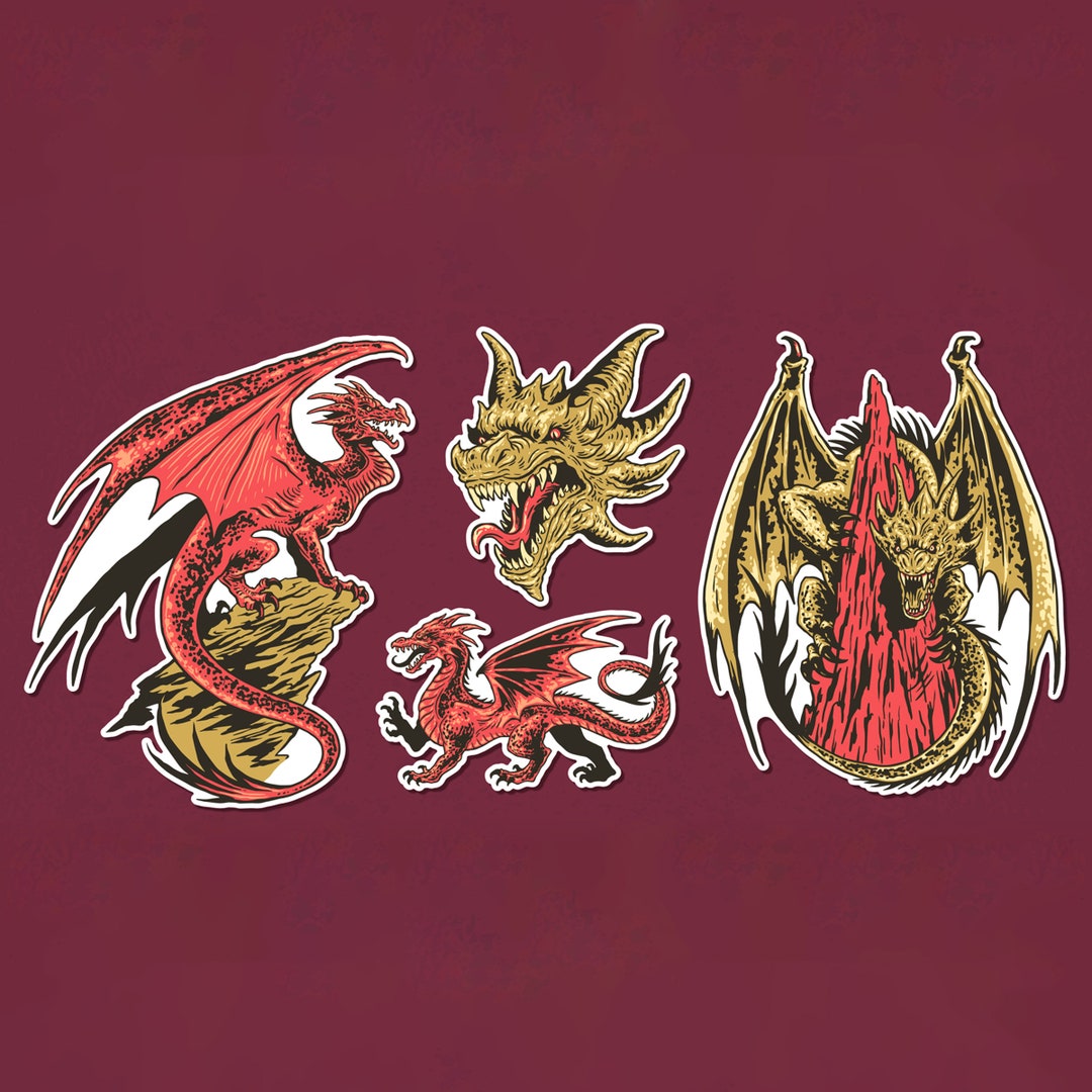 4 Medieval Dragons Sticker Pack, Dragon Art, Gothic Sticker, Dark ...