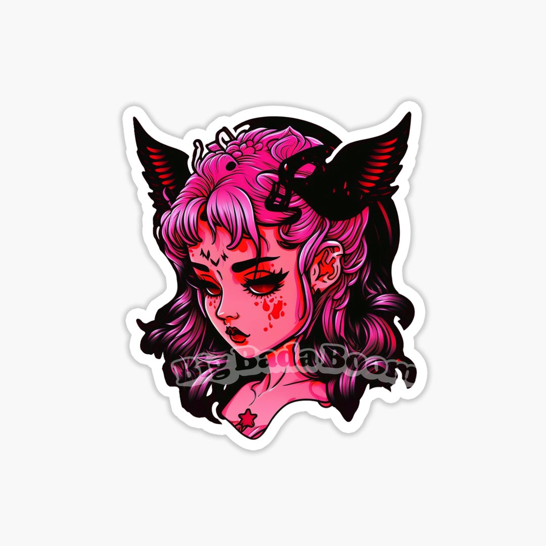 Gothic Horror Vampire Vinyl Sticker, Goth Art, Neon Cyber Sticker ...