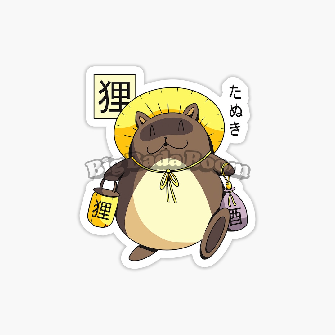 Anime Tanuki Vinyl Sticker, Raccoon Sticker, Laptop Stickers, Japanese ...