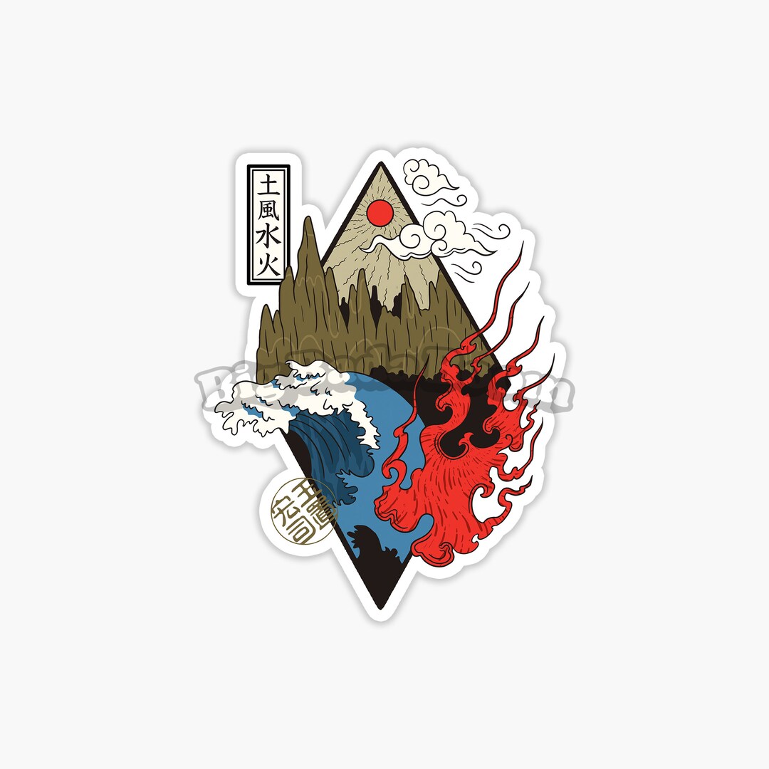 FOUR ELEMENTS Japanese Vinyl Sticker, Laptop Sticker, Water Bottle ...
