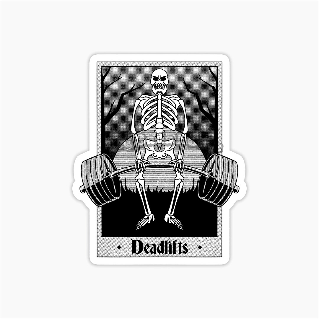 Skeleton Deadlift Sticker – Gothic Gym Vinyl, Halloween Powerlifting ...