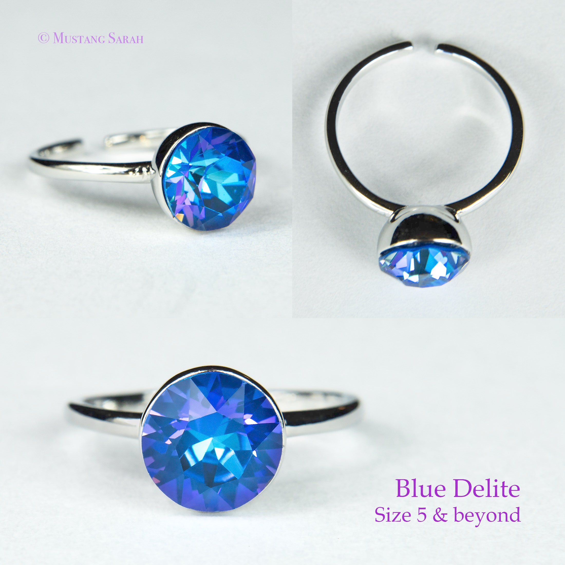 Holographic Swarovski Crystal Ring, Magenta Blue or Opal Color Stone ...