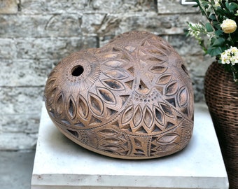 Egg Luminary of Brown Clay From Oaxaca Mexico, Handmade and Elegant ...