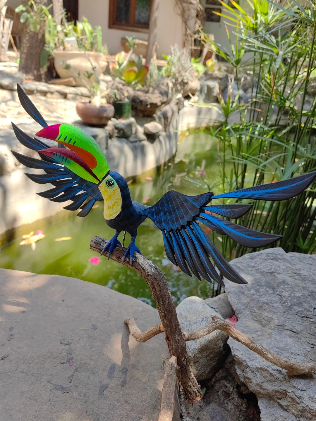 Toucan Bird Statue Mexican Art Alebrije Sculpture, Wooden Parrot ...