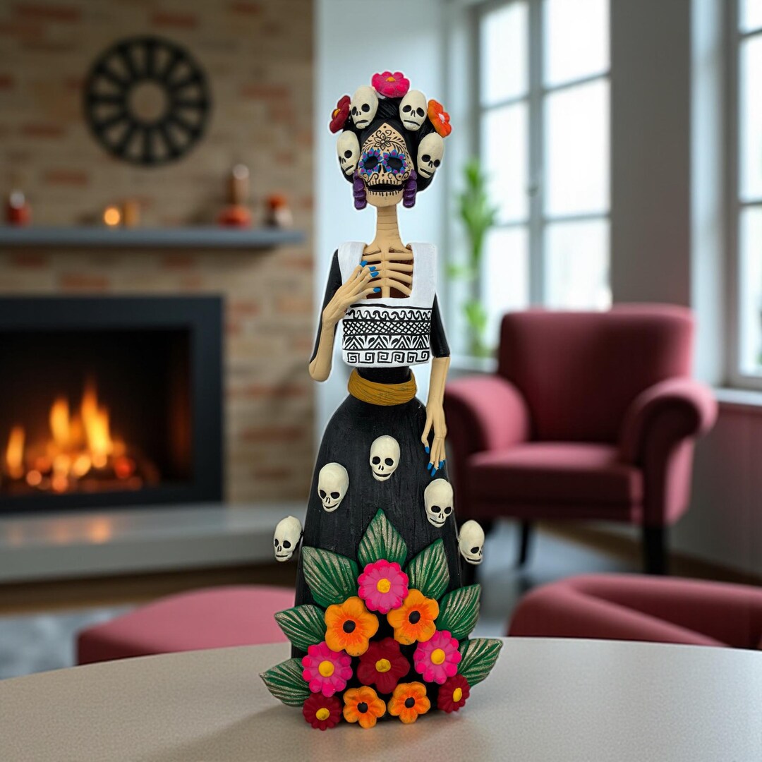 Catrina Skull Frida Kahlo Doll, Michoacan Mexico Made by Artisans Day ...