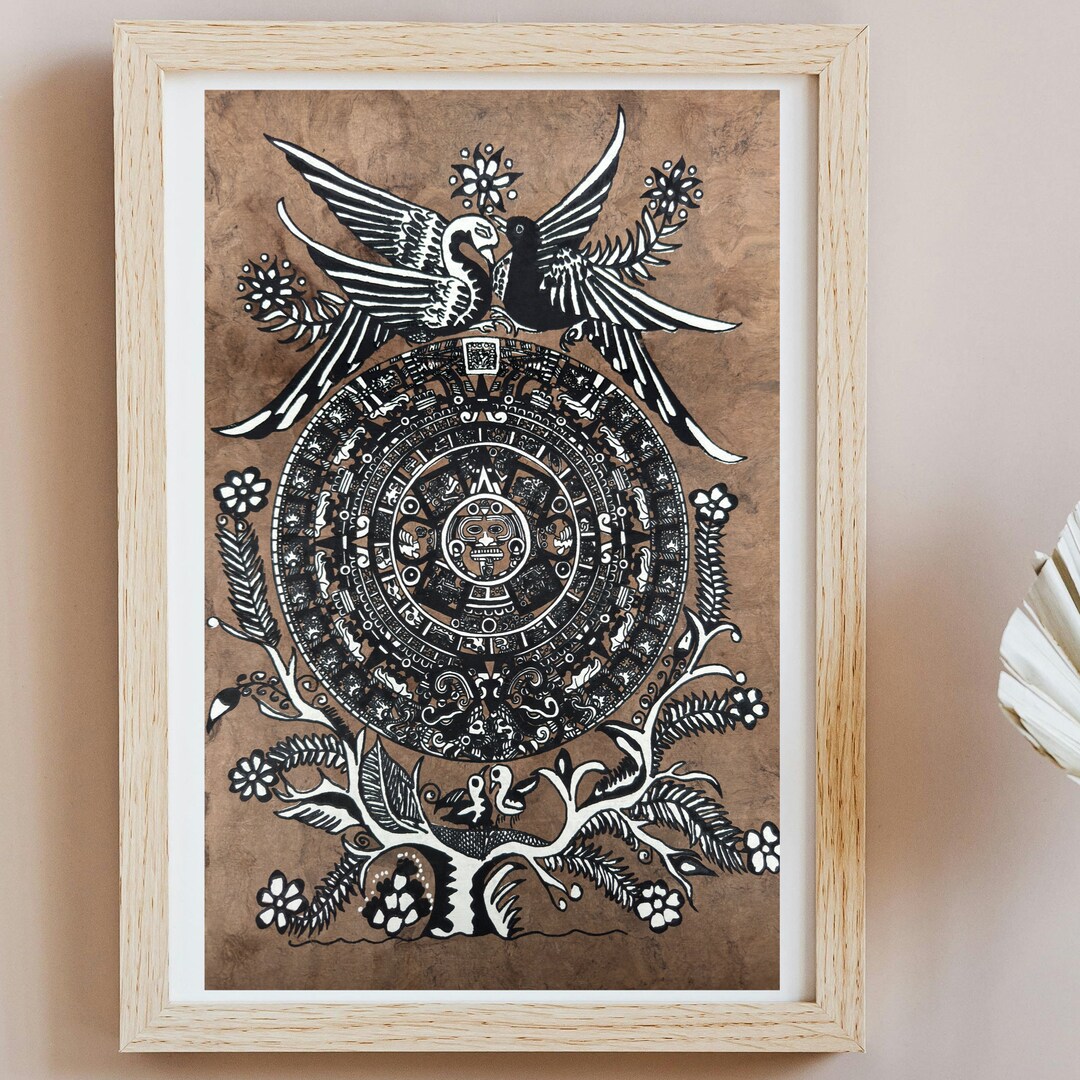 Aztec Calendar Painted on Amate Paper, Original Amate Paintings in ...