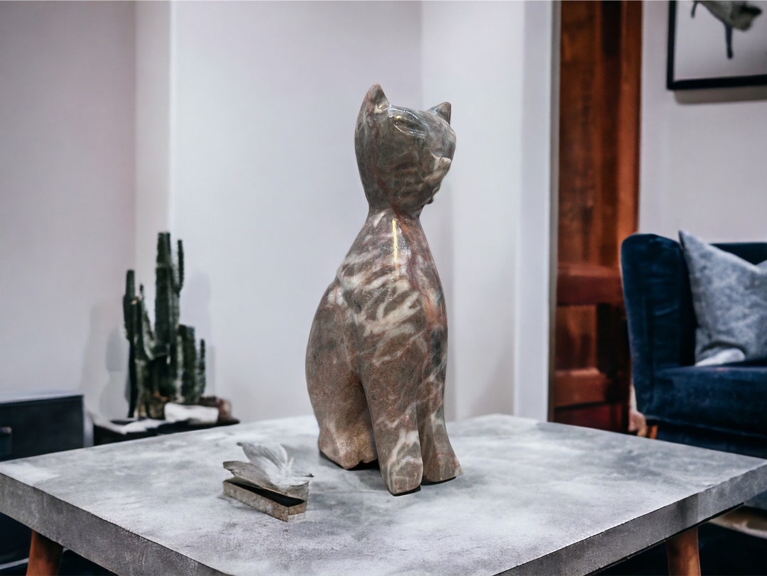 Cat Statue, Cat Figurine, Stone Cat Sculpture, Cat Carving, White Cat ...