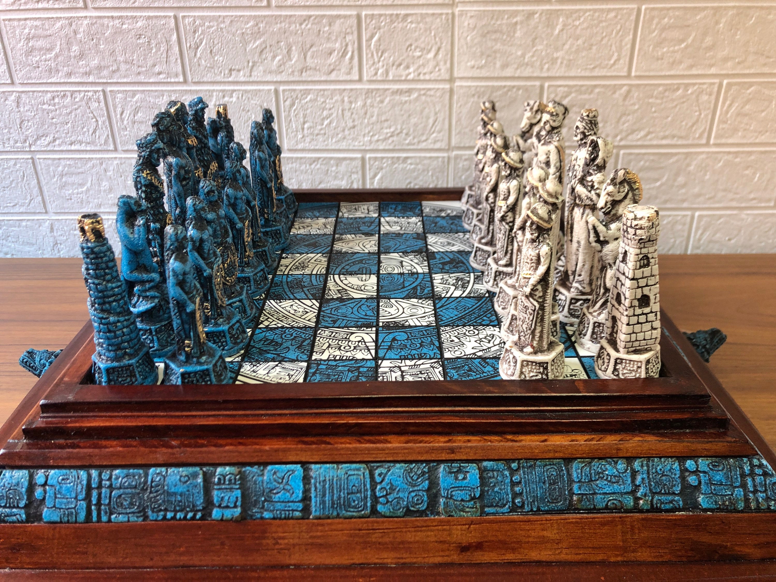 Chess Set Resin Chess Set In Green And White Mexican Chess Etsy