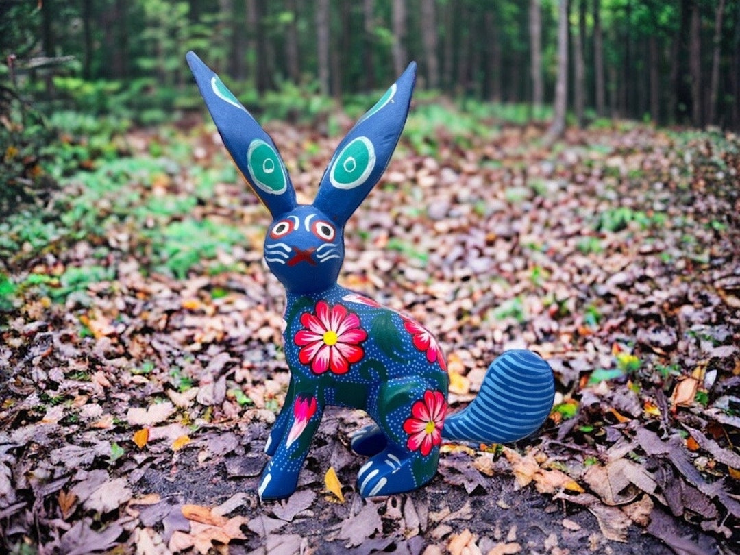 Rabbit Statue Mexican Folk Art Alebrije Sculpture, Wooden Bunny ...