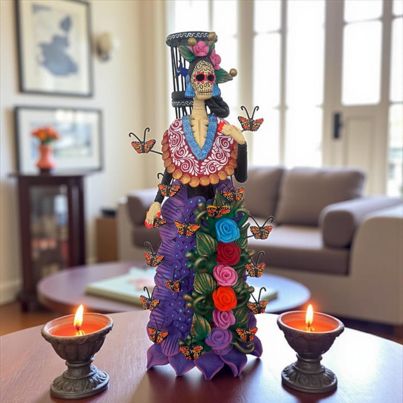 Catrina Skull Frida Kahlo Doll Michoacan Mexico Made by Artisans Day of ...