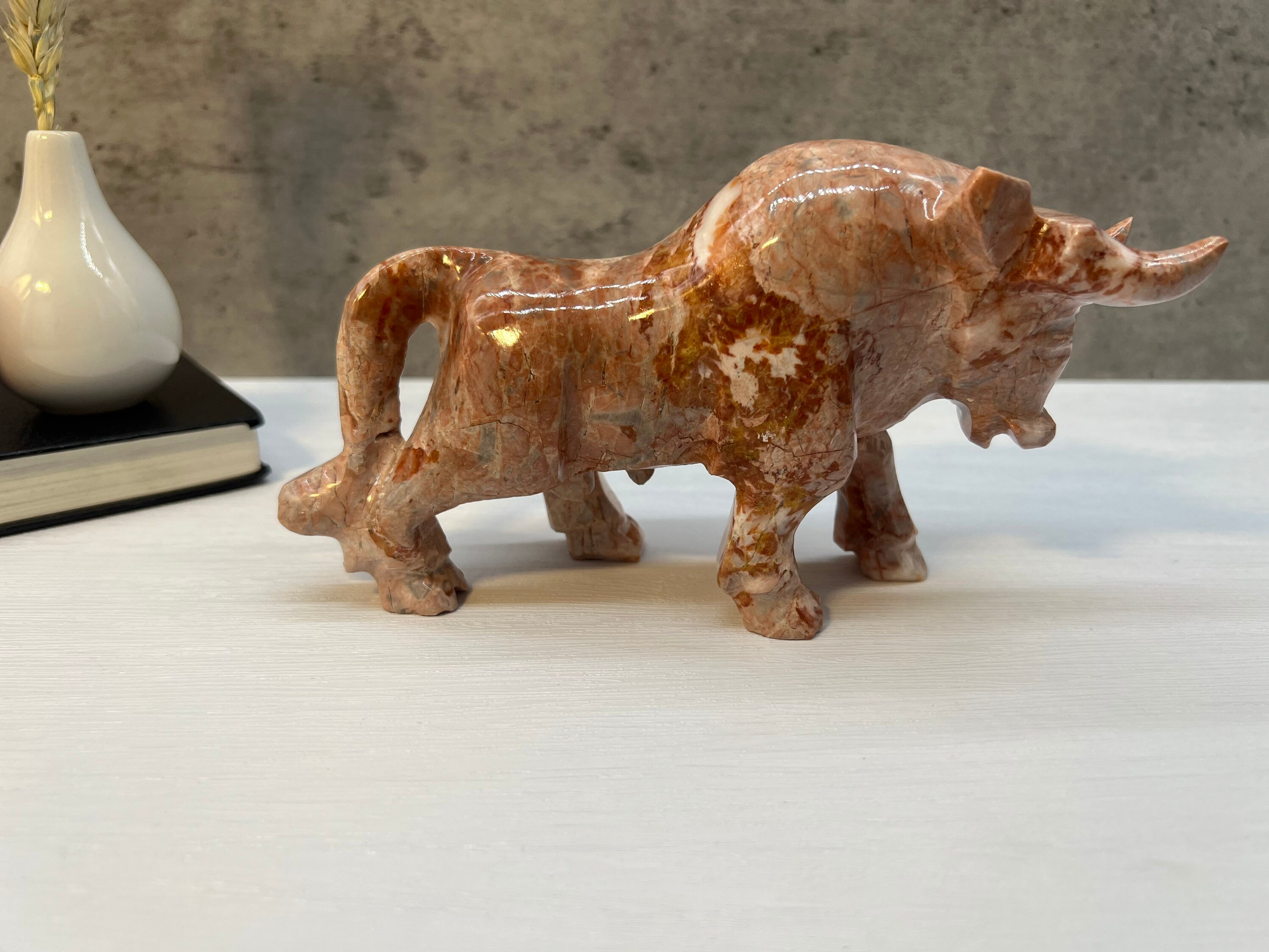 BIG Pink Bull Bull Sculpture Marble Bull Carved Stone - Etsy