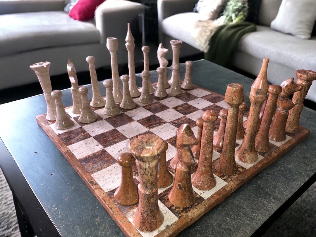 XL LARGE Chess Set 16.53” X 16.53”, Marble Chess Set in Orange and ...