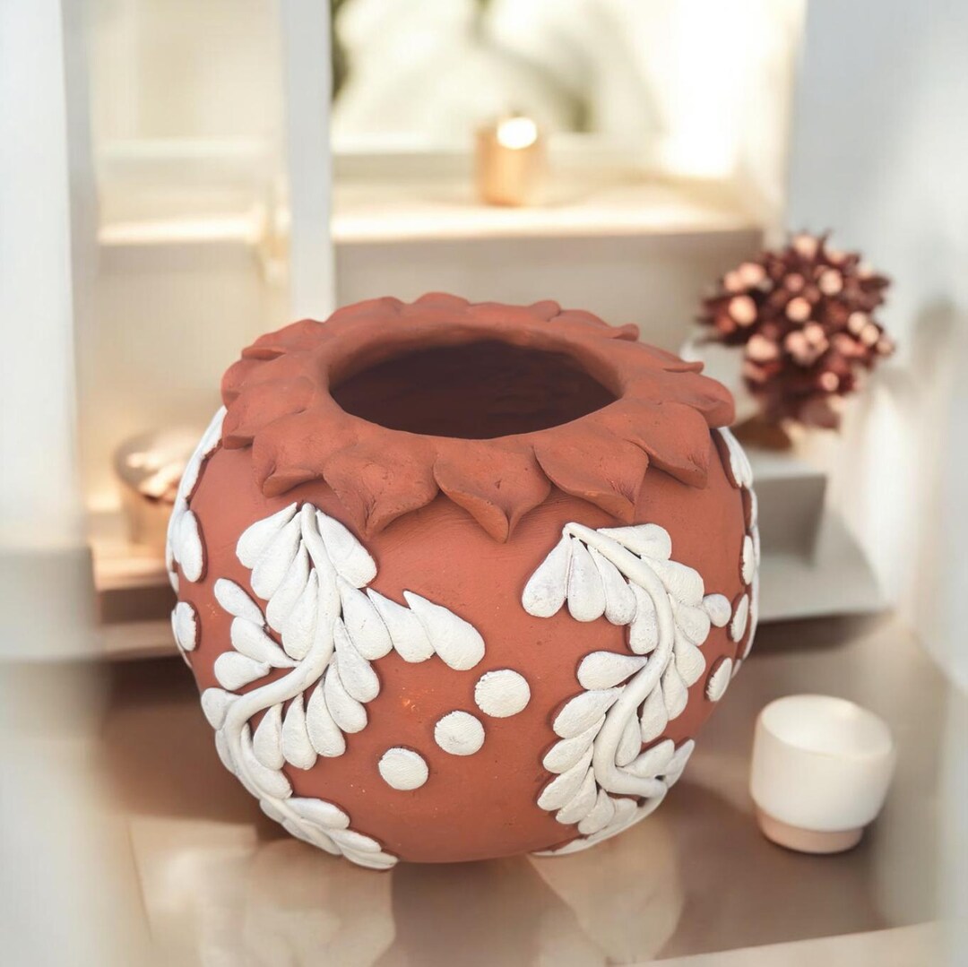 Embroidered Clay Vase From Oaxaca México Home Decor Handcrafted Jarron ...