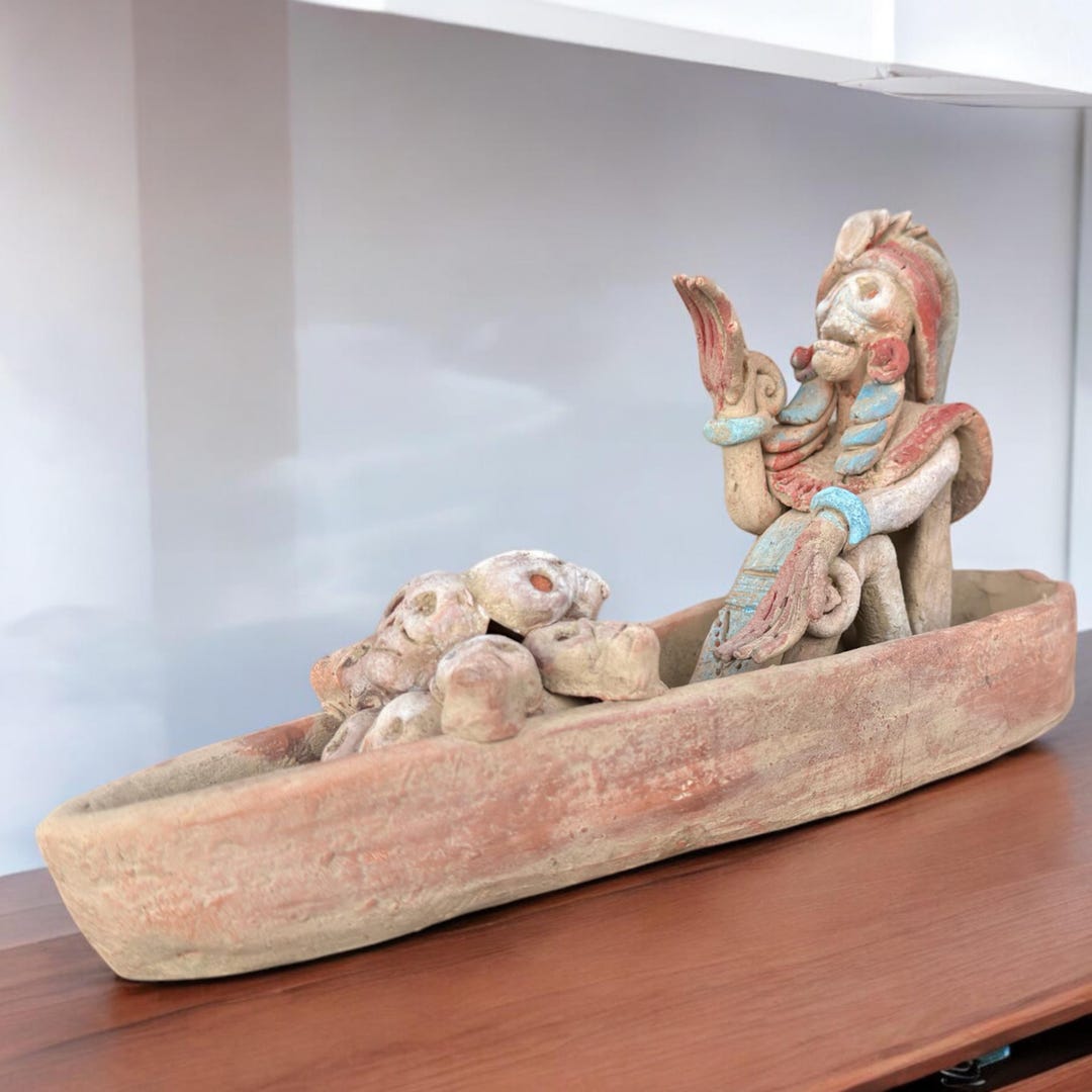 Mictlan Handcrafted Mexican Clay Sculpture of Mictlantecuhtli, Aztec ...