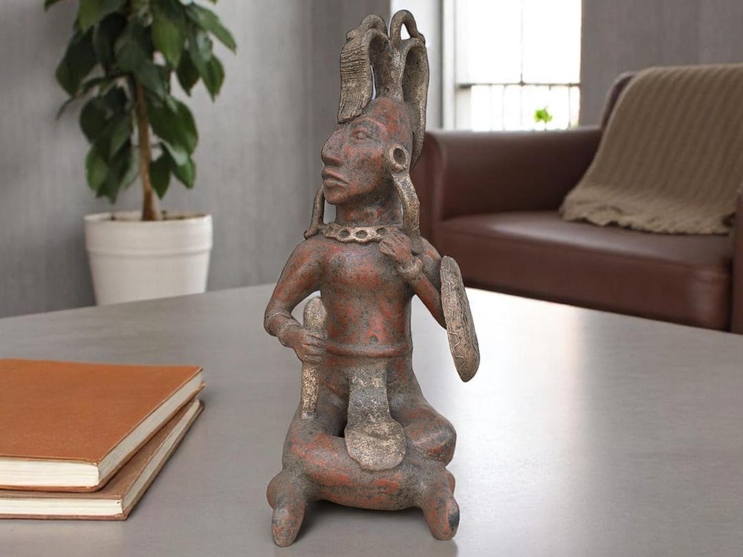 Mayan Warrior Sculpture, Handmade Clay Figure, Pre-columbian Art Statue ...