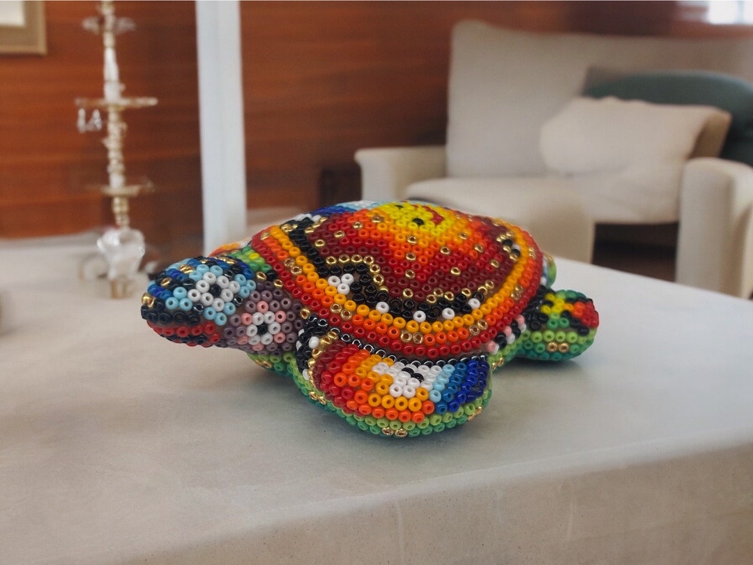 Turtle Statue Huichol Sculpture of Mexican Folk Art, Turtle Wixarika as ...