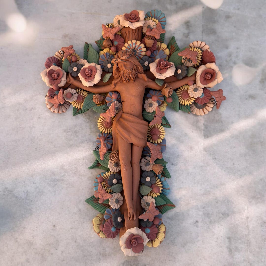 Jesús Cristo Crucificó Metepec Estado De Mex Clay Handcrafted Crucifix ...