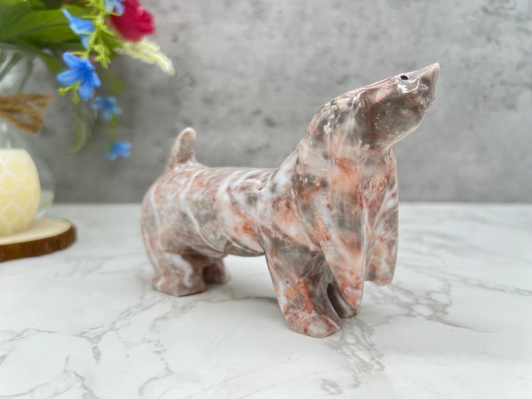 Dog Sculpture, Stone Puppy, Marble Animal, Natural Genuine Rock and ...