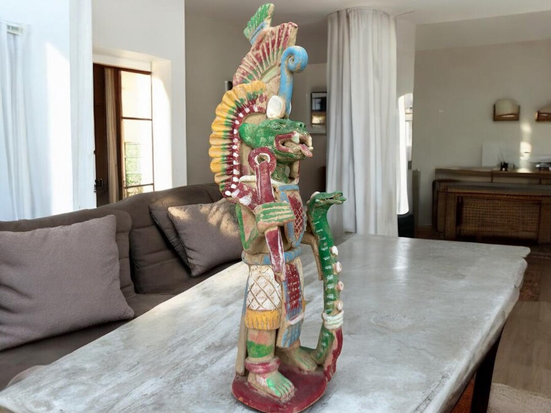 Quetzalcóatl Mexican Clay Sculpture Feathered Serpent, Aztec God of ...
