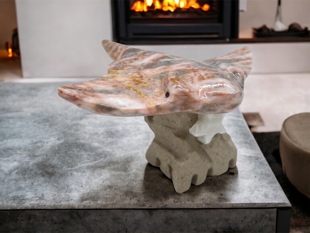 Stingray Sculpture, Stone Stingray, Marble Animal, Natural Genuine Rock ...