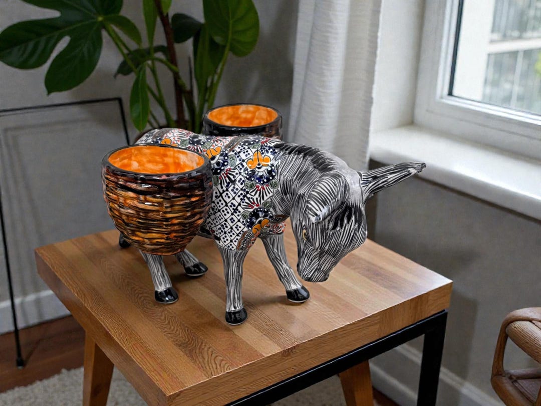 Donkey Pot Planter (2) Talavera Figurine Ceramic Pottery Artisan Hand ...