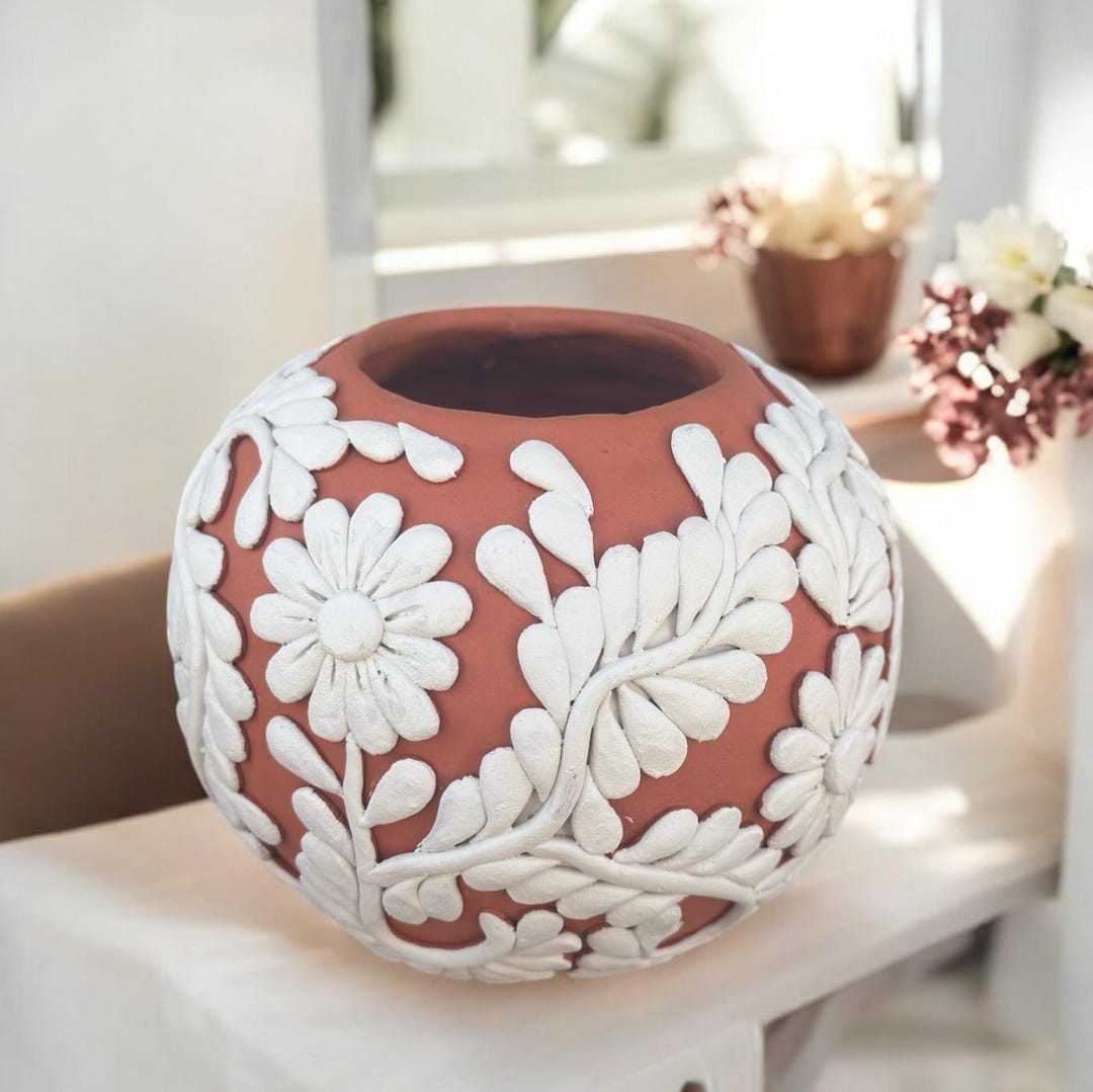 Embroidered Clay Vase From Oaxaca México Home Decor Handcrafted Jarron ...