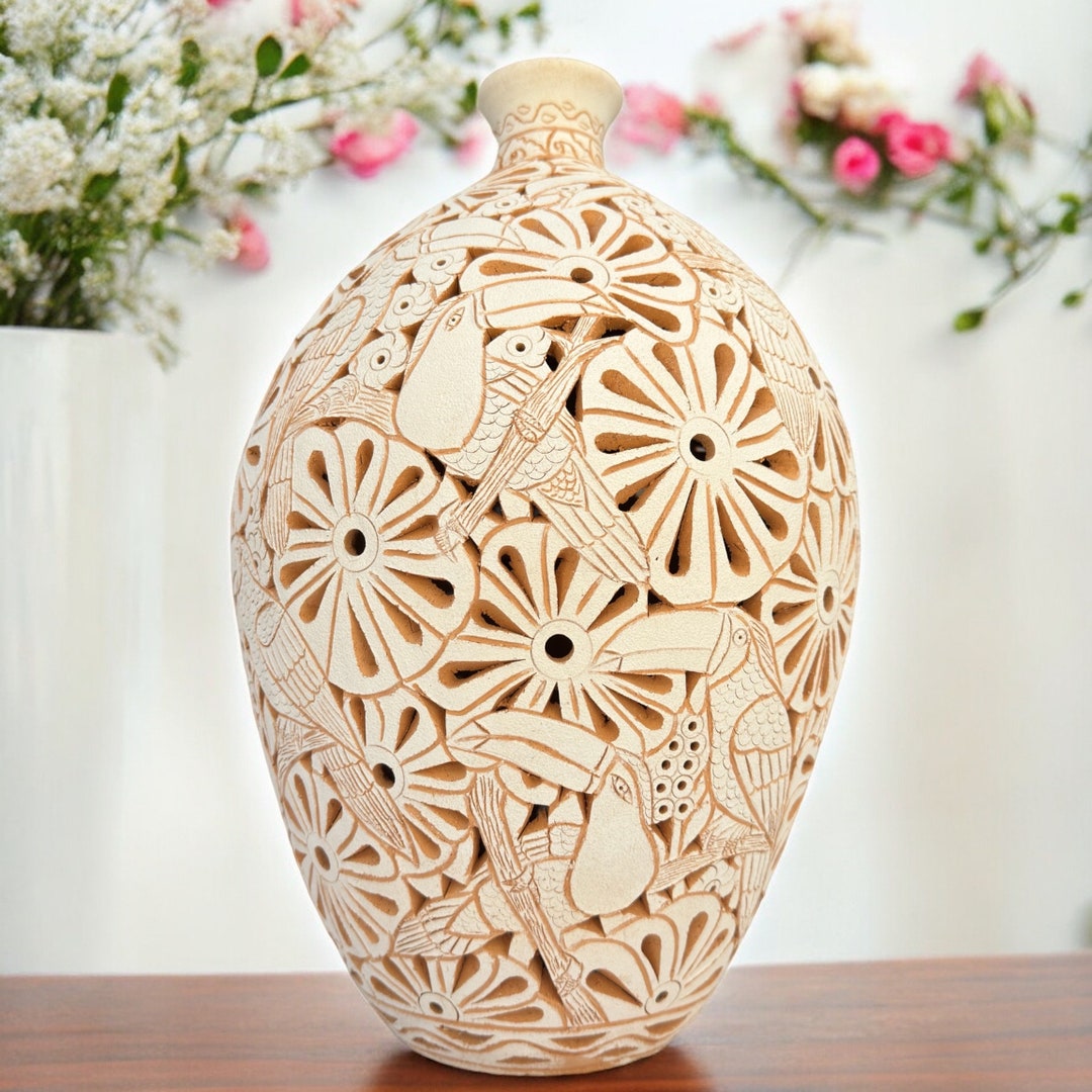 Mexican Pottery, Clay Plant Pot, Pottery Luminary, White Clay Vase ...