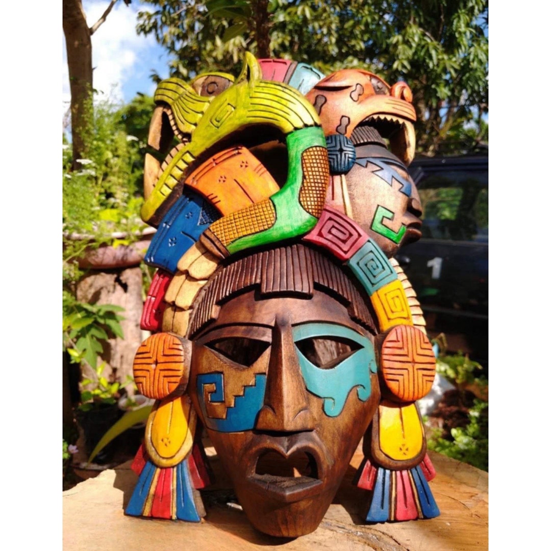 Prehispanic Wooden Mask, Mayan Culture, Mexican Wall Art, Hand Carved ...