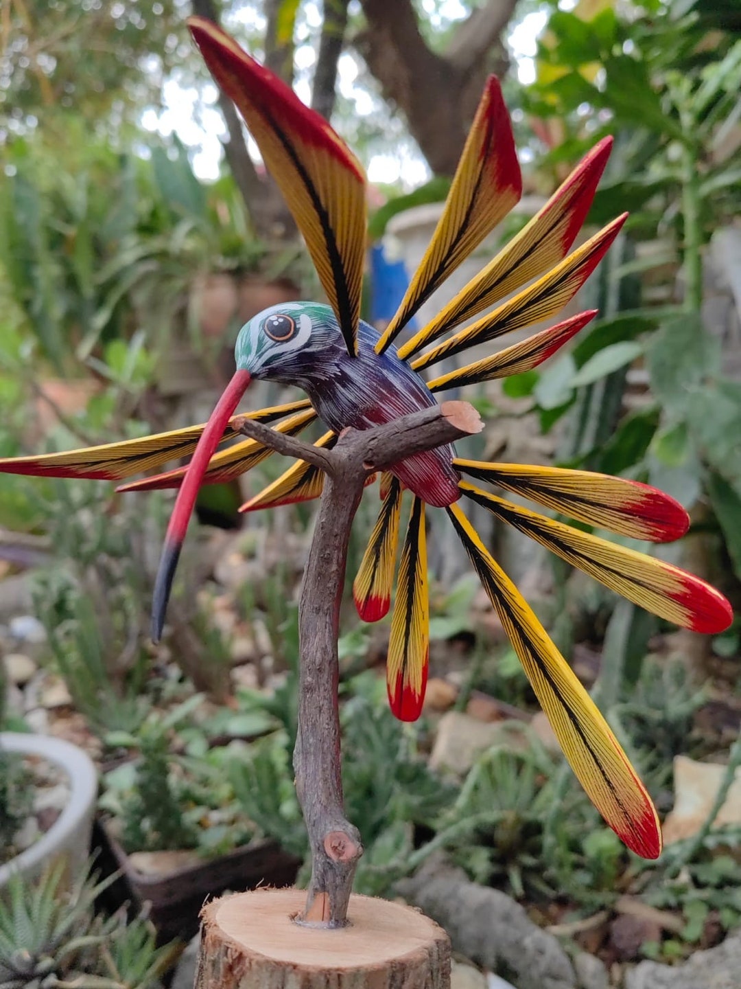 Hummingbird Statue With Stand Mexican Folk Art Alebrije Sculpture ...
