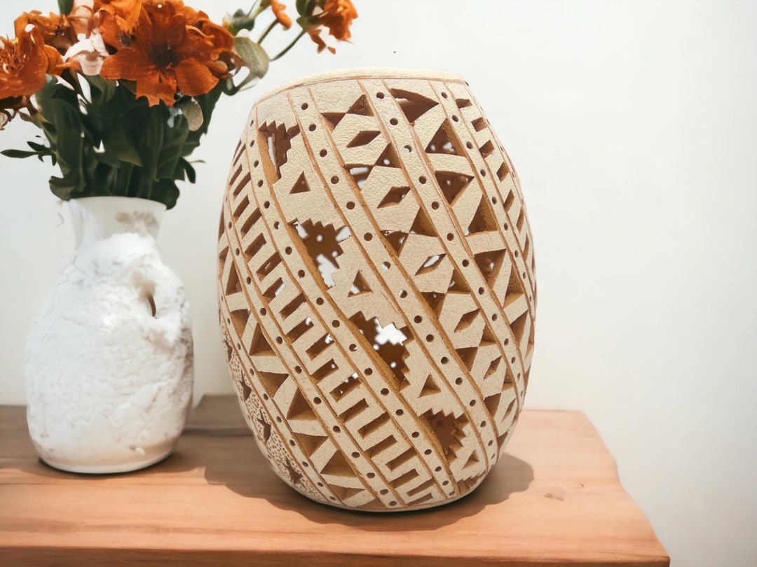 Oaxaca Vase White and Brown Clay Handcrafted Plant Pot, Pottery ...