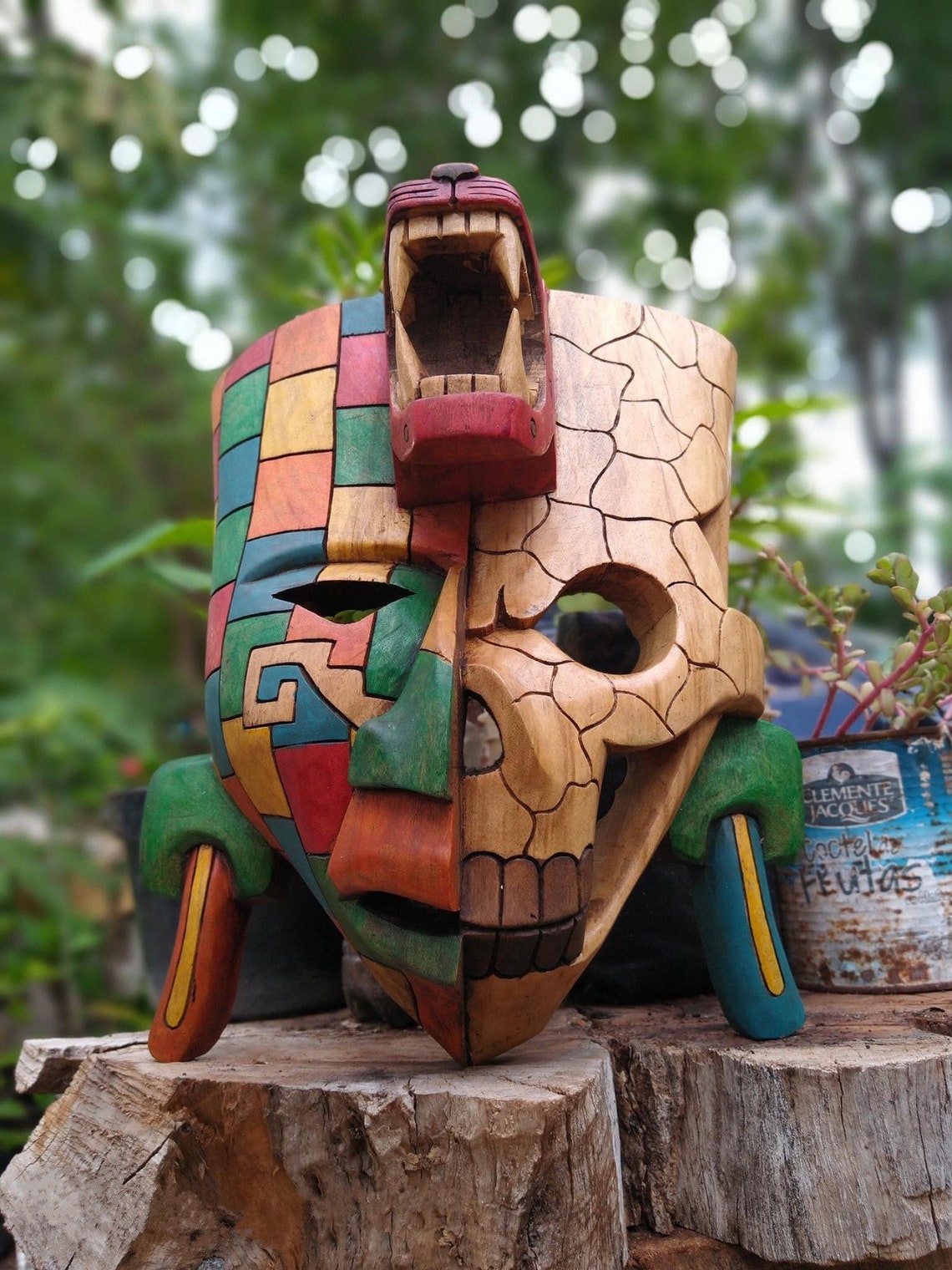 Prehispanic Wooden Mask, Mayan Culture, Mexican Wall Art, Hand Carved ...