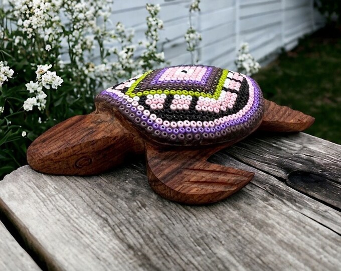 Turtle Statue Huichol Sculpture of Mexican Folk Art, Turtle Wixarika as ...