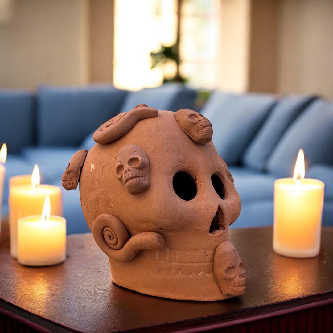 Day of the Dead Skull, Mexican Clay Calavera, Handmade Terracotta Skull ...